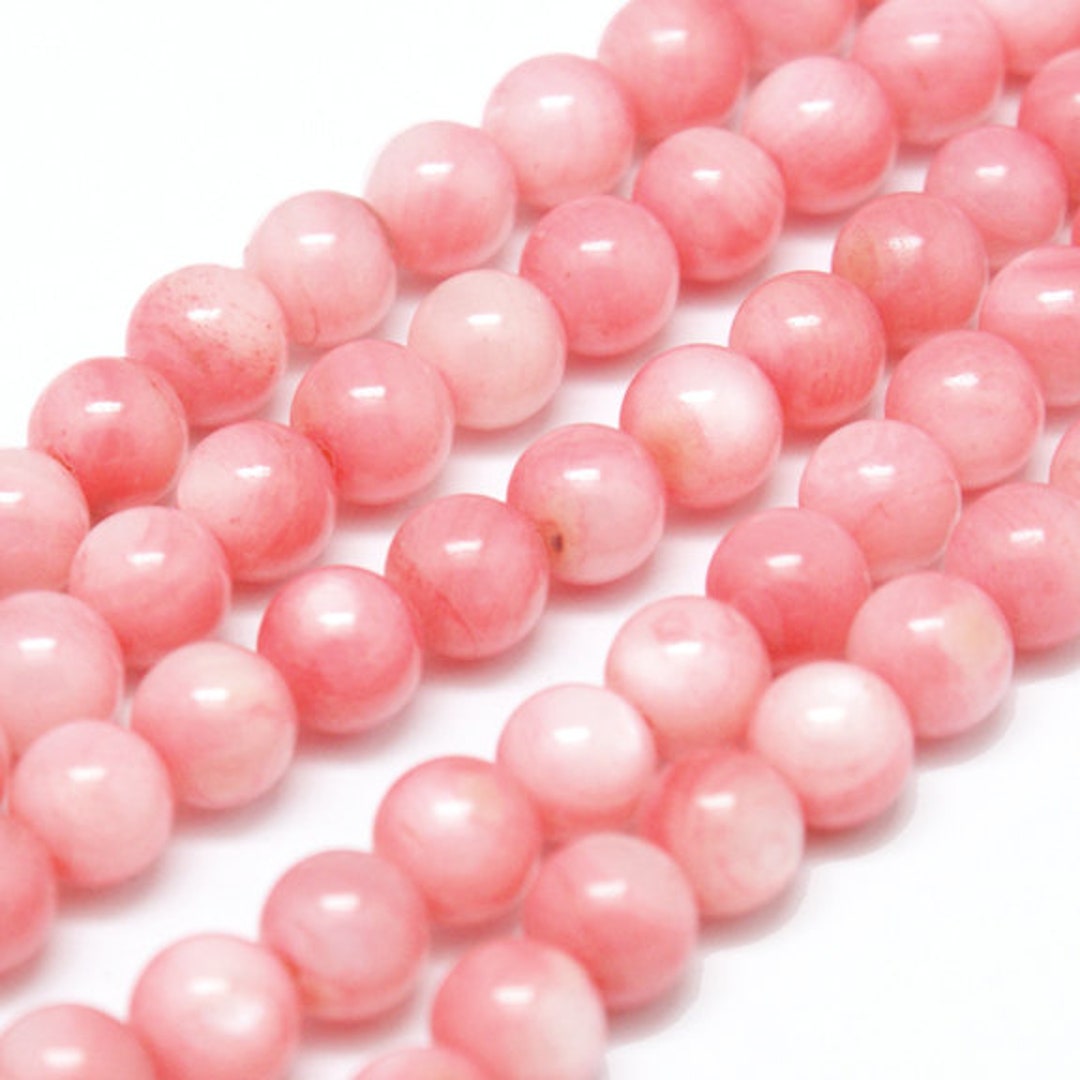 6mm Natural Shell Round Dyed Pink Strand 14.5" (about 62 Pieces), Hole ...