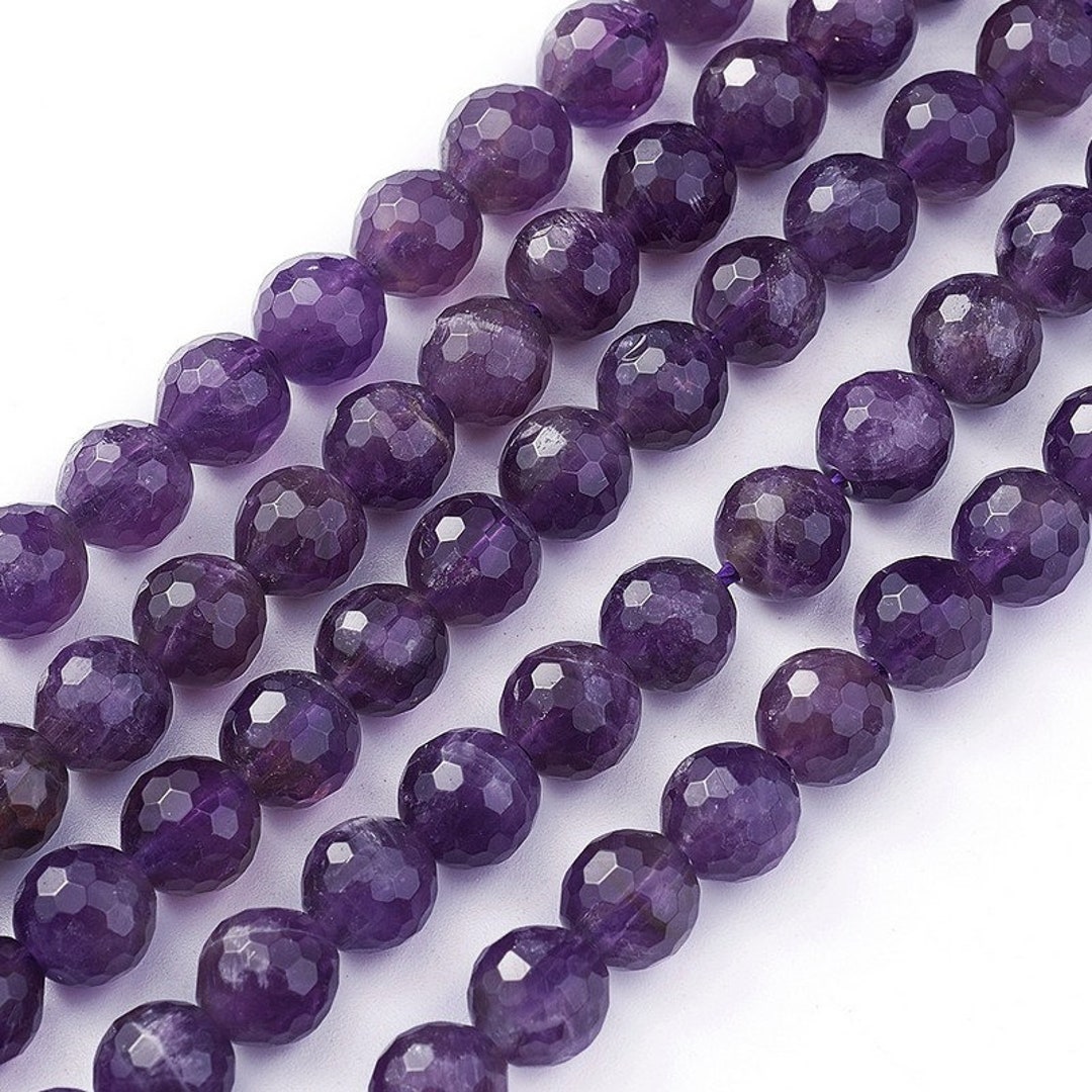 8mm (128) Faceted Round Natural Swirly Amethyst Bead Strand 15" (approx ...