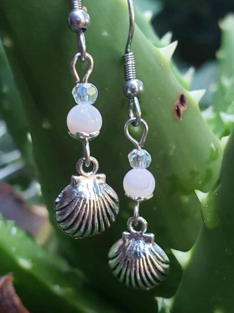 Stainless Steel Earrings With Seashell And Mother Of Pearl Etsy