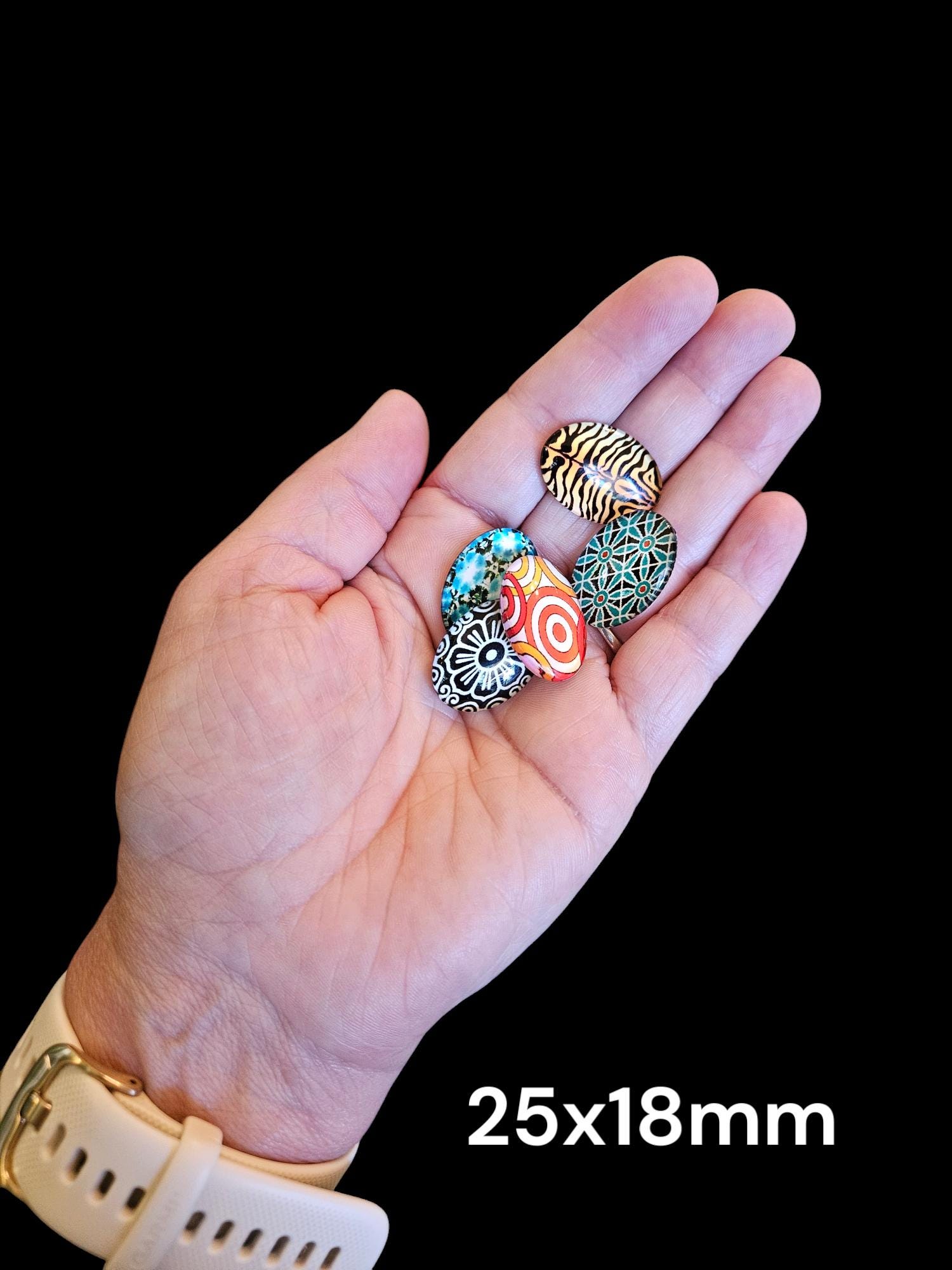 Oval Glass Cabochon Assorted Mosaic, Round Flat Back Cabochon, Set of ...