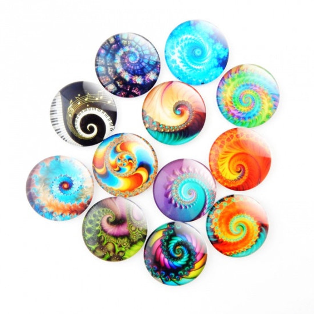 10mm or 12mm Round Spiral Pattern Glass Paper Backed Cabochon Lot, Flat ...