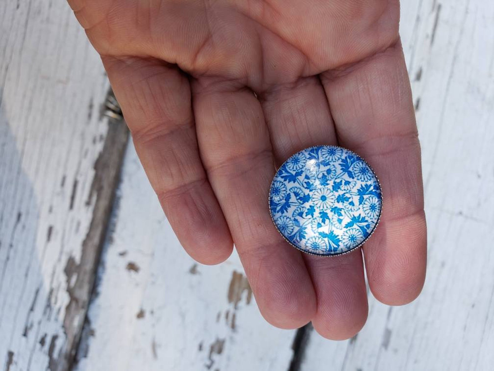 Blue and White Floral Refrigerator Magnet Set 25mm Glass - Etsy