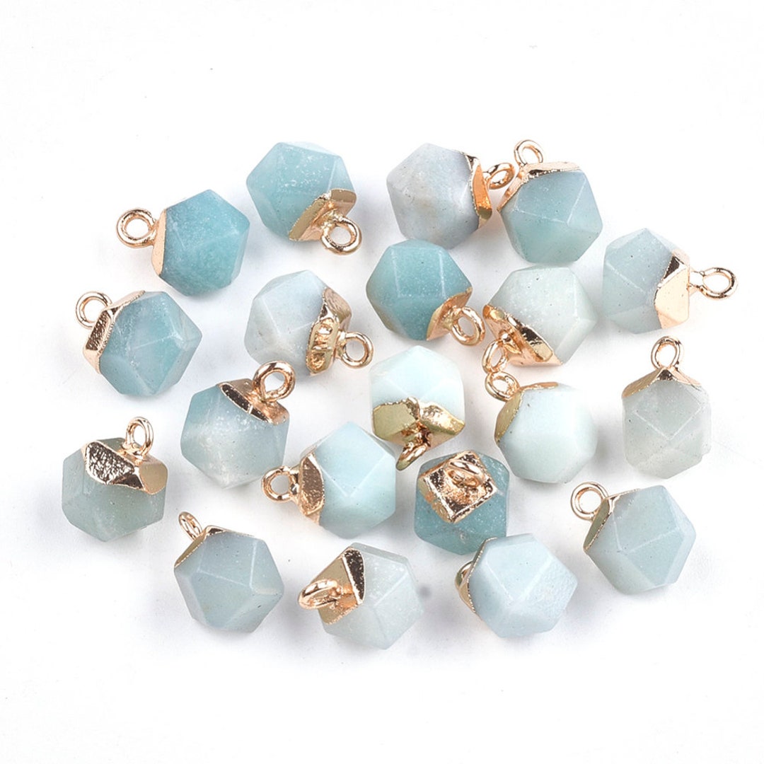 Natural Amazonite Cuboid Shaped Pendant Finding, Gold Tone ...