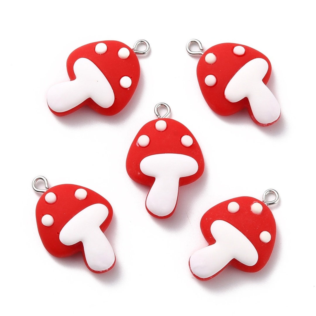 Red and White Resin Mushroom Charm, Set of 5, 30x19mm, Super Cute ...