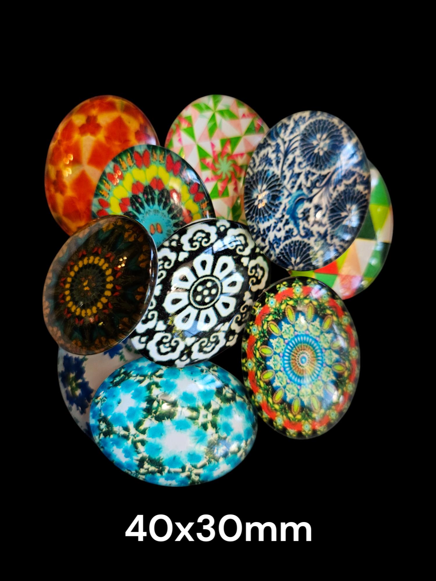 Oval Glass Cabochon Assorted Mosaic, Round Flat Back Cabochon, Set of ...