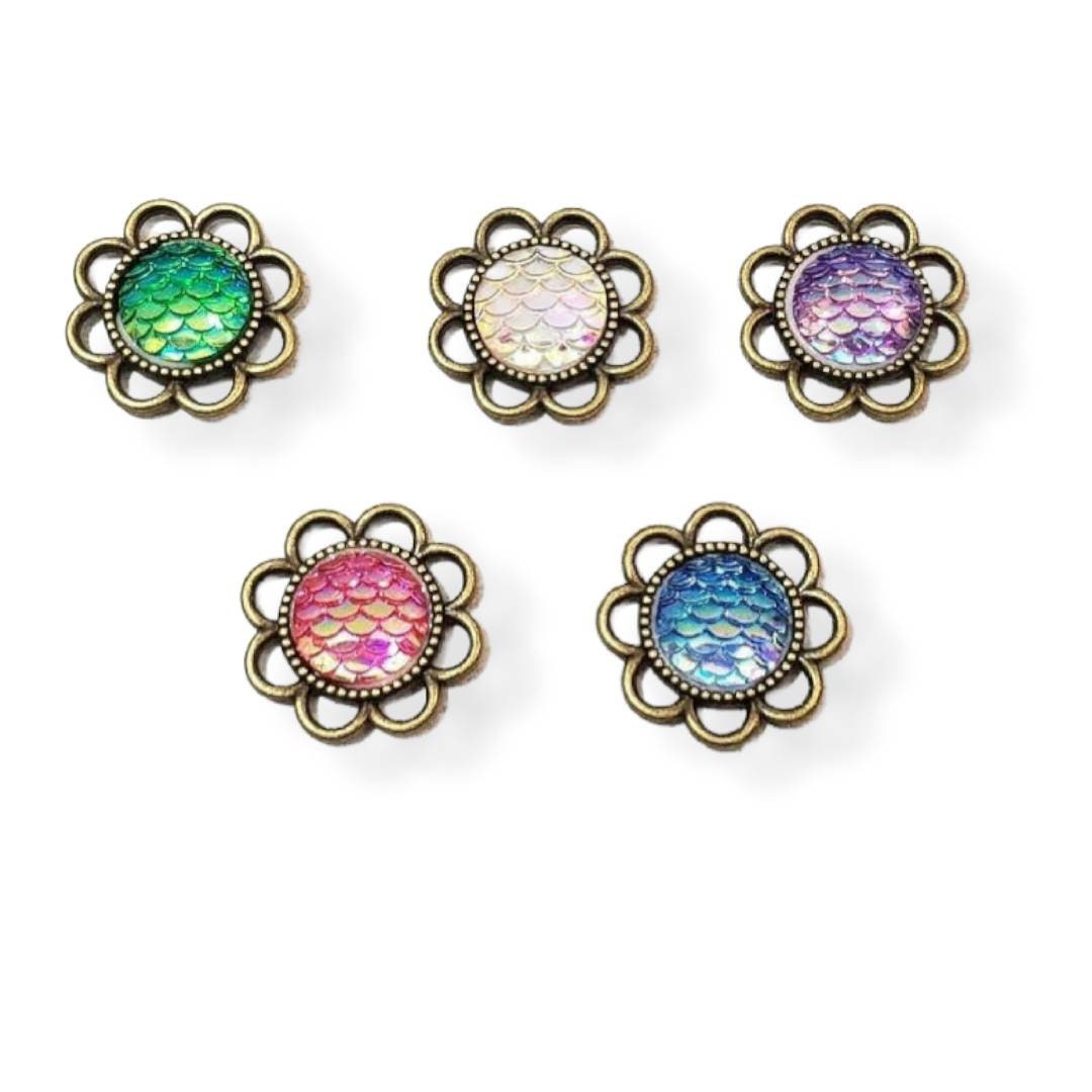 Mermaid Scale Multi Color Magnet Set 12mm Resin Cabochon, Set of 5 in ...