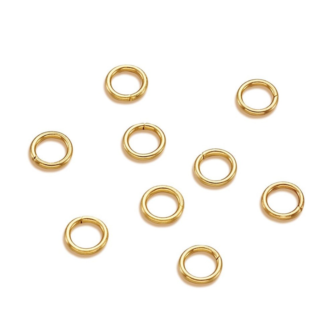 Real 18K Gold Plated Stainless Steel Open Round Jump Rings Set of 10 or ...