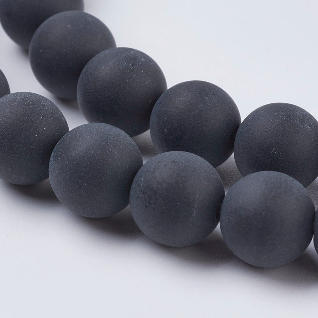 8mm Round Natural Frosted Black Agate Bead Dyed Strand 15