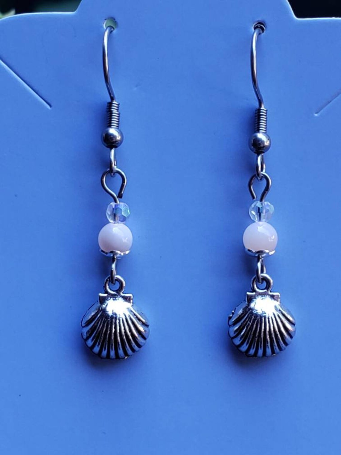 Stainless Steel Earrings With Seashell And Mother Of Pearl Etsy