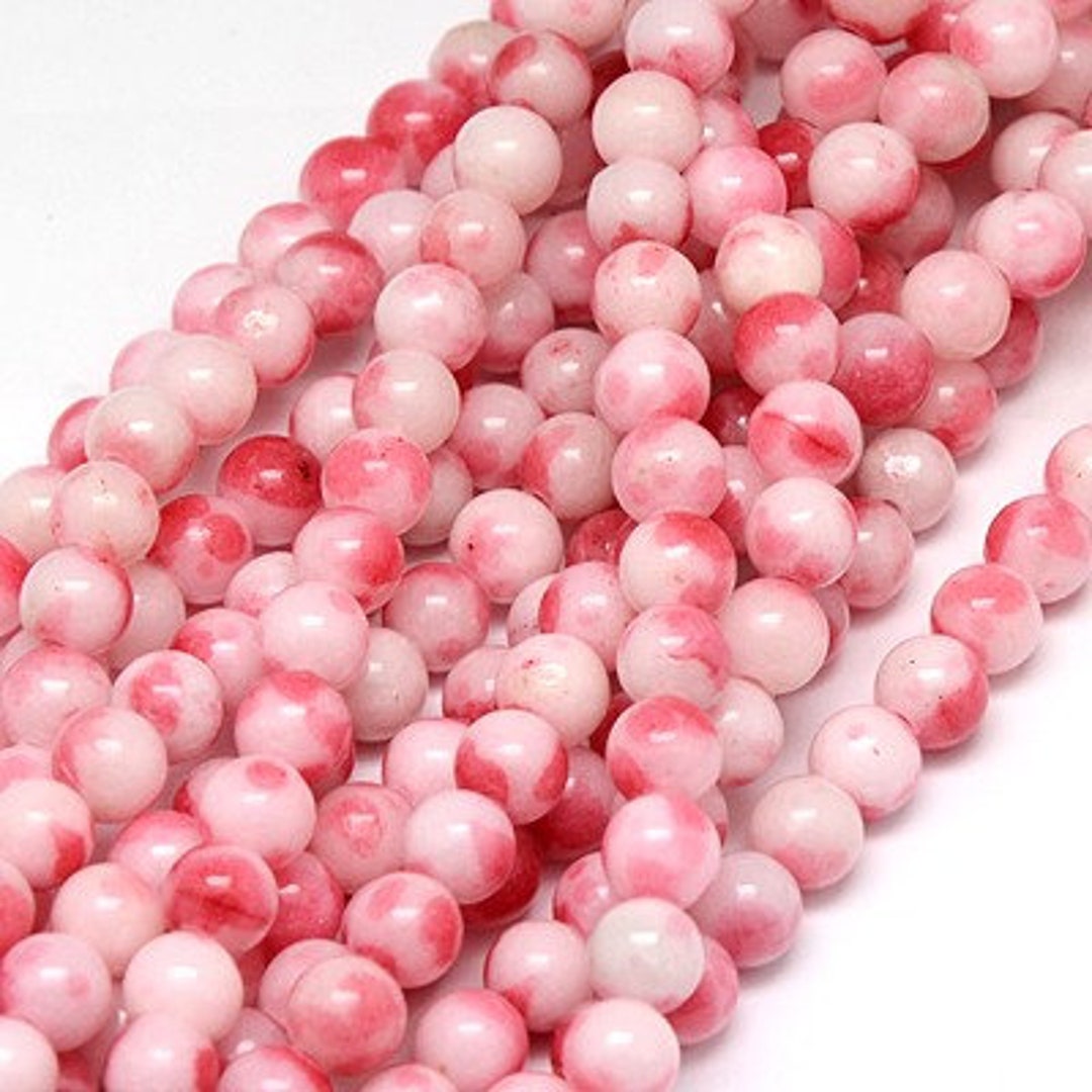 6mm Natural White Jade Round Stone Dyed Mottled Cherry Pink Strand 15 ...