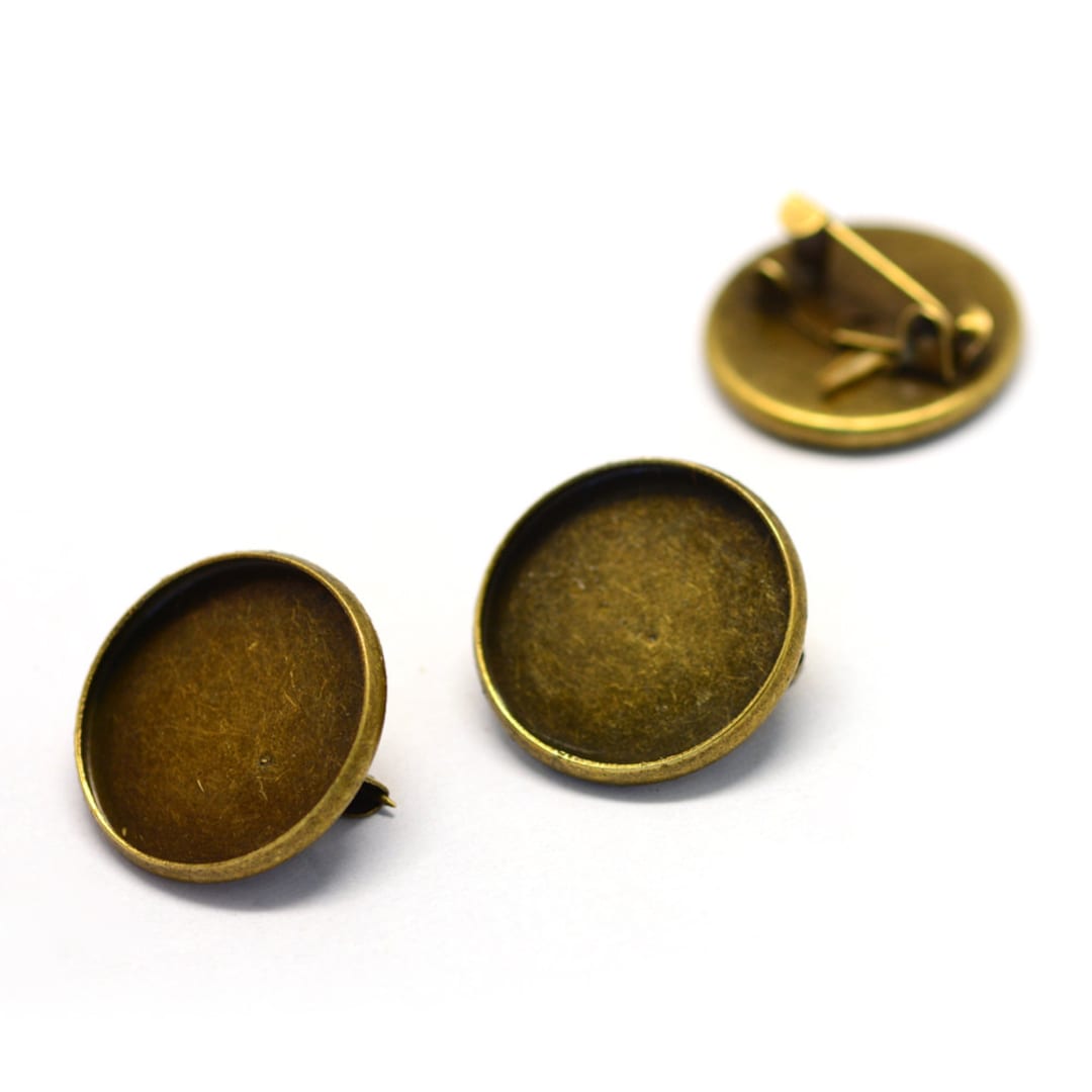 Antique Bronze Tone Bezel Tray Iron Alloy Pin Back, Set of 10 or 50 ...