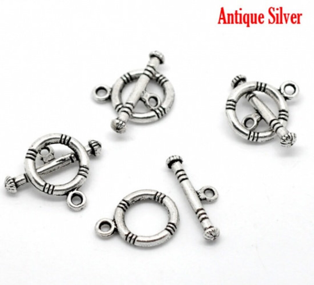 Alloy Silvertone Ribbed Toggle Clasp Set, 10 Sets (20 Pieces), Necklace ...