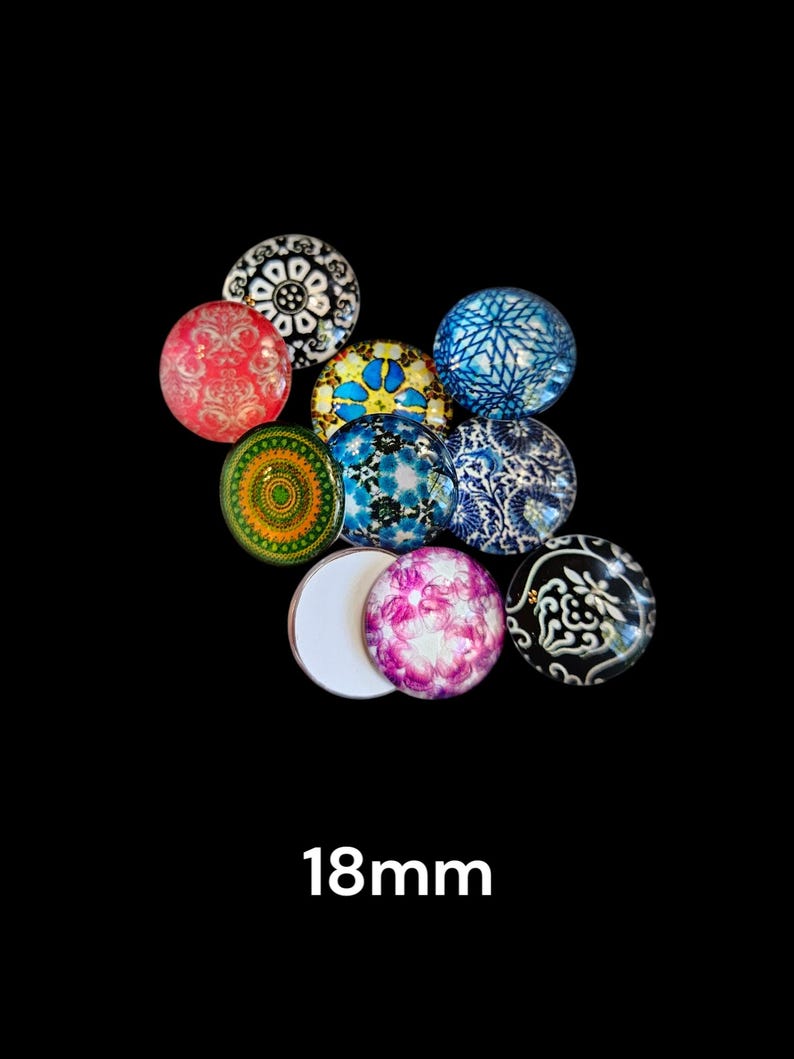 Round Glass Paper Backed Cabochon Assorted Mosaic, Round Flat Back ...