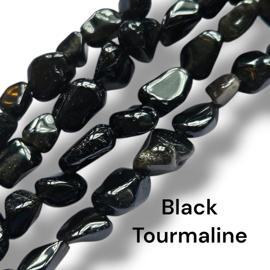 Natural Black Tourmaline Bead Strand Pebble 5~12x8~12mm, 15", Hole 1mm ...