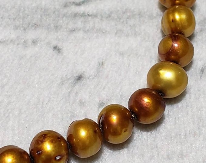 5-6mm Aztec Gold Potato Pearl Strand 16 about 70 Pieces, Hole 1mm, Dyed ...