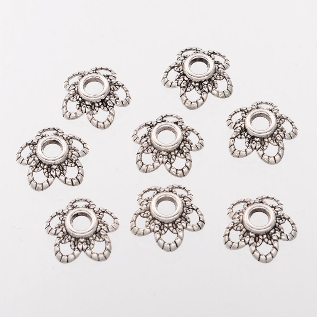 Tibetan Style Alloy Bead End Cap Set of 10, Antique Silver 5 Petal ...