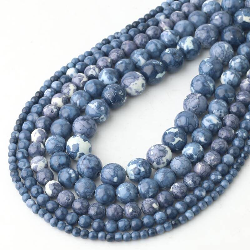 Mottled Denim Blue Synthetic Ocean Jade Bead Strand 15 - Etsy