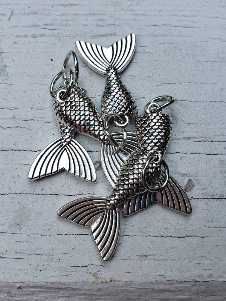 Metal Alloy Domed LARGE Mermaid Tail Charm Set of 5 Antique | Etsy