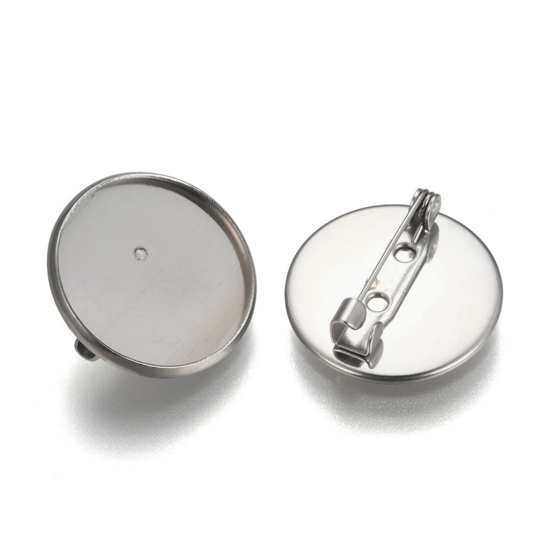 20mm Stainless Steel Bezel Tray Pin Back, Set of 10 or 50, Brooch With ...