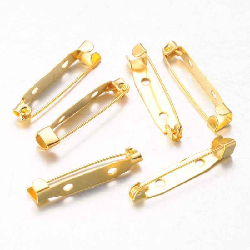 2 Hole Iron Alloy Pin Back, Set of 10 or 50, 30x5mm, Brooch Back for ...