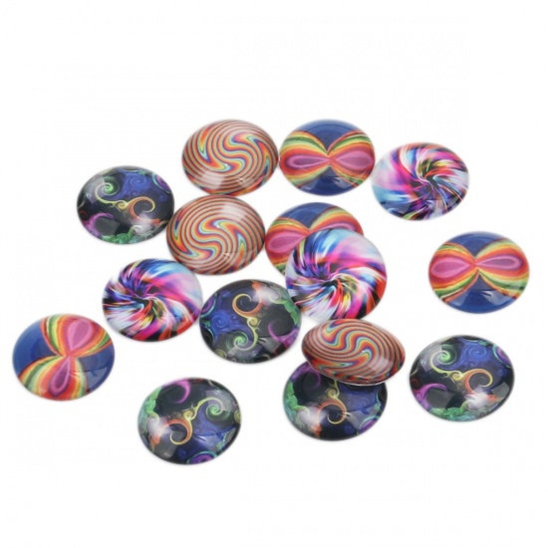 25mm Round Rainbow Colored Glass Cabochon Lot, Flat Back, Set of 10 or ...