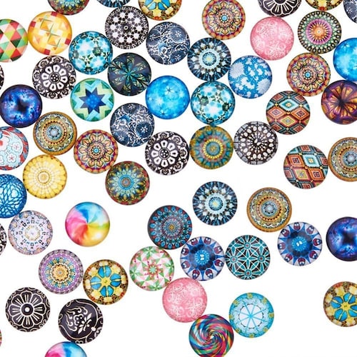 Oval Glass Cabochon Assorted Mosaic Round Flat Back Cabochon - Etsy