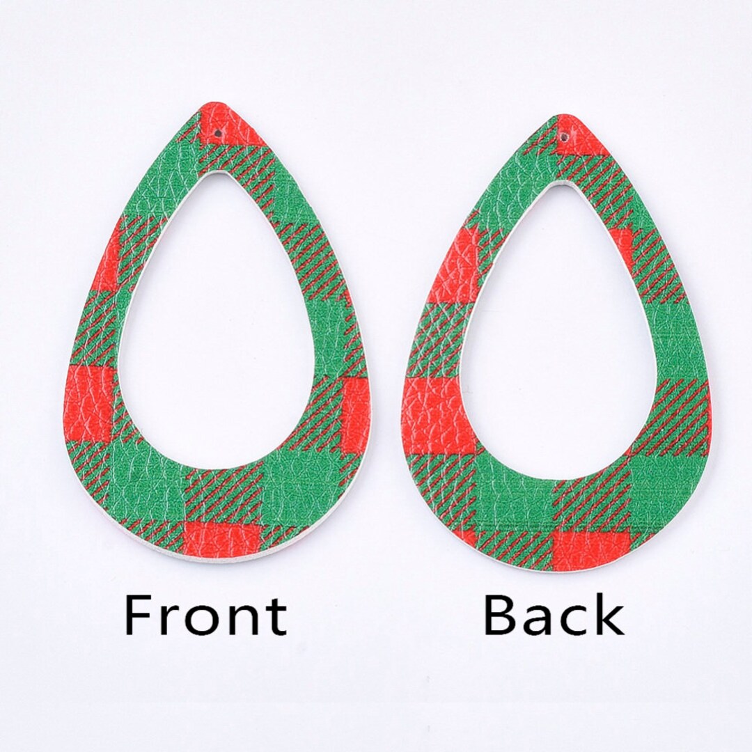 Large Green and Red Buffalo Check Teardrop With Cutout PU Leather ...