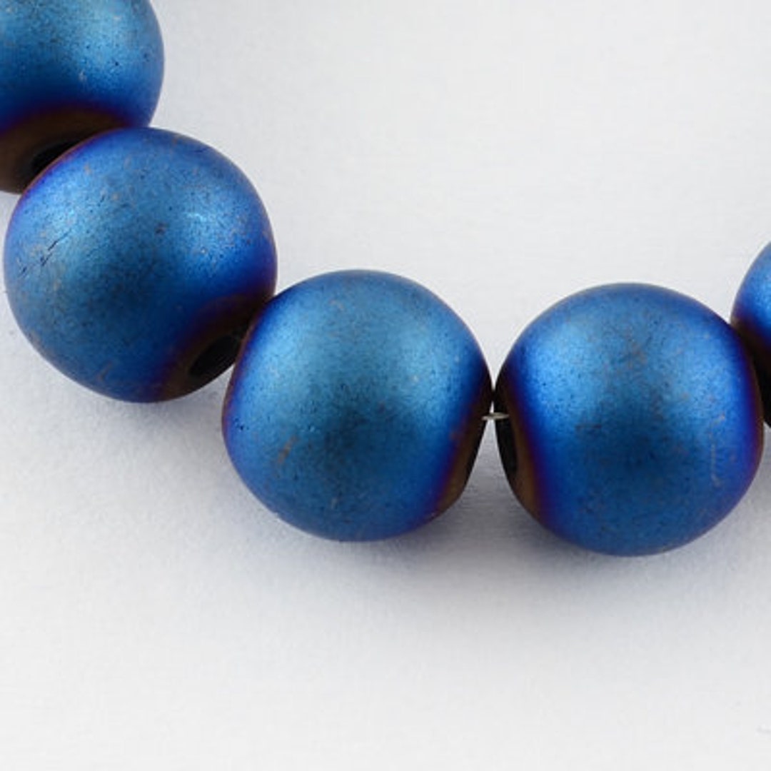 4mm Synthetic Electric Blue Hematite Round Bead Strand 15" (about 96 ...