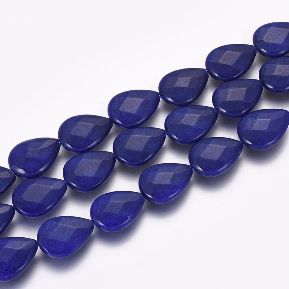 20x15mm Natural Dyed Royal Blue Jade Faceted Teardrop Stone Strand 14.5 ...