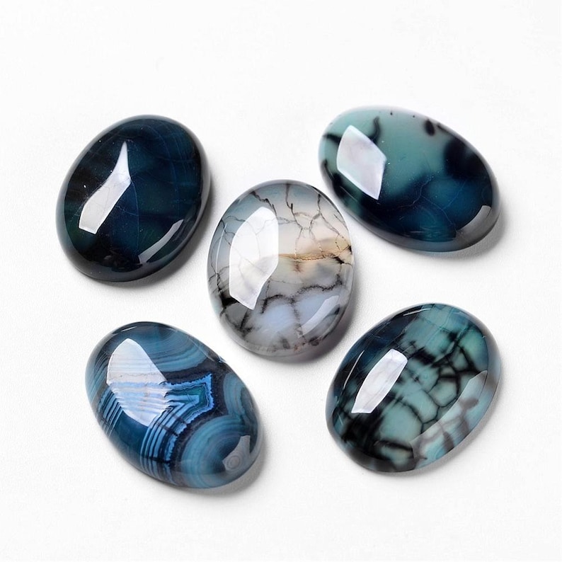 Natural Dyed Blue Dragons Vein Agate Cabochon, Oval 18x25mm, Set of 3 ...