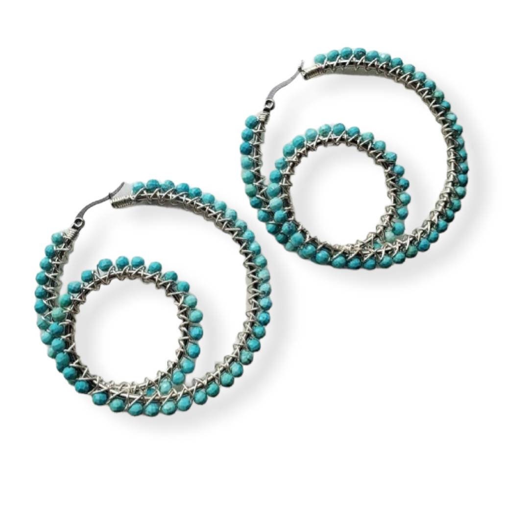 Faceted Howlite Loopy Hoop Earrings, Stainless Steel, 56mm, Big ...