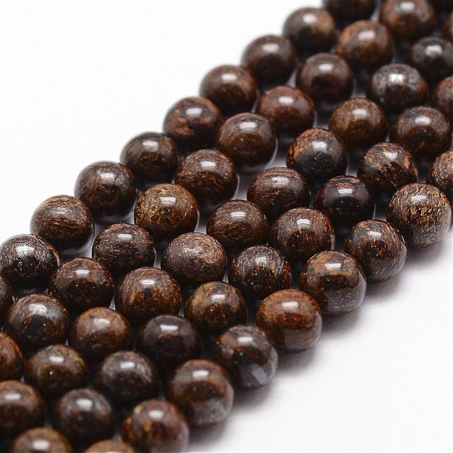 8mm Round Natural Bronzite Bead Strand 15" (approx 45 Pcs), Hole 1mm ...