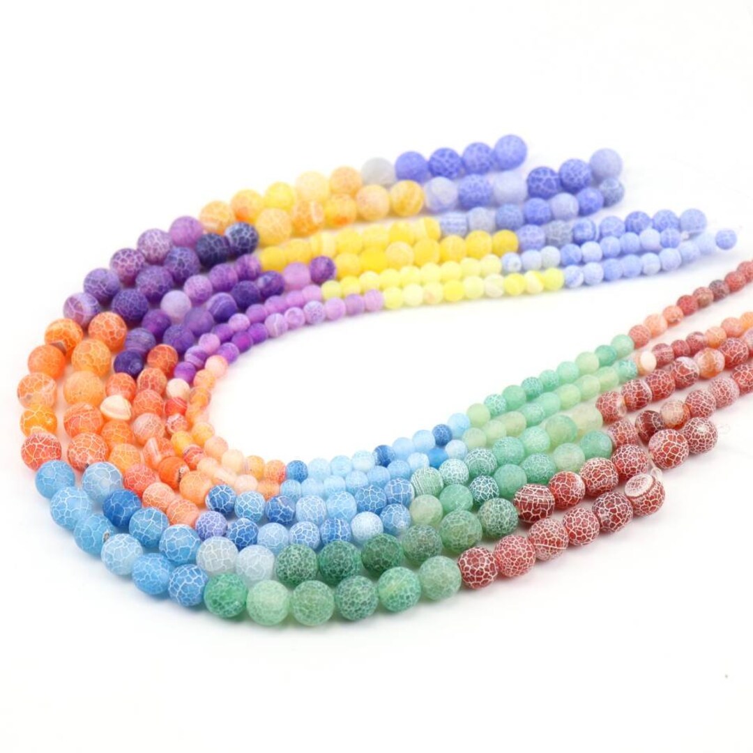 6mm, 8mm or 10mm Matte Crackle Agate Chakra Strand 15" Hole 1mm, Multi ...