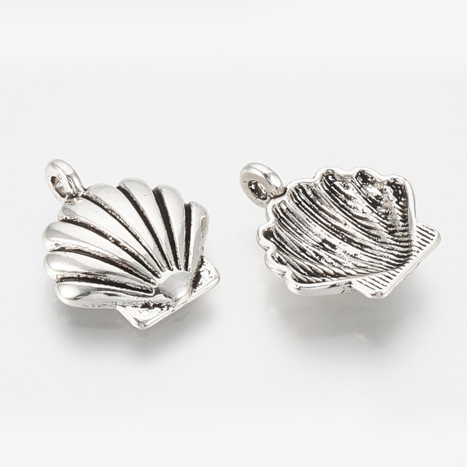 Metal Alloy Domed Clam Shell Charm Set of 10 or 50, Antique Silver Tone ...