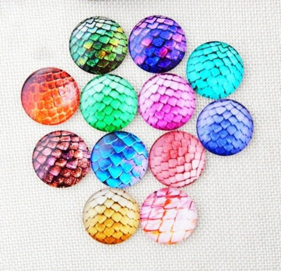12mm Round Mixed Color Dragon Scale Glass Cabochon Lot, Flat Back, Set ...