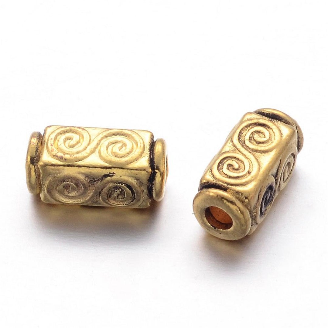 Tibetan Style Alloy Cuboid Swirl Bead Set of 10, Antique Gold Tone, 10 ...