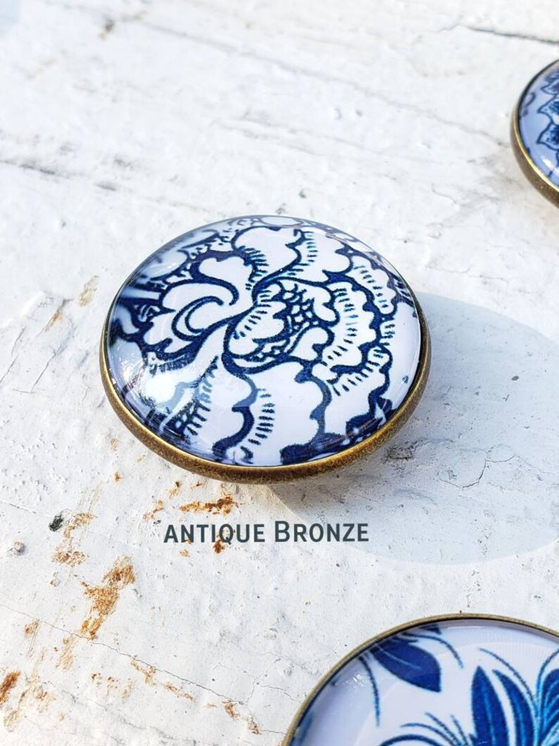 Blue and White Floral Refrigerator Magnet Set 25mm Glass - Etsy