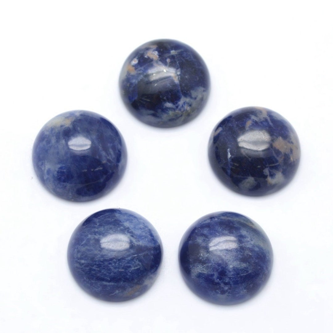 Natural Sodalite Cabochons, Set of 5, Round, Blue Gemstone Flat Back ...