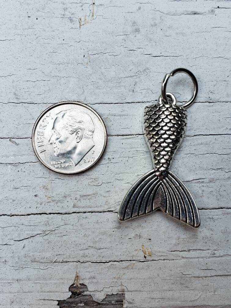 Metal Alloy Domed LARGE Mermaid Tail Charm Set of 5 Antique | Etsy