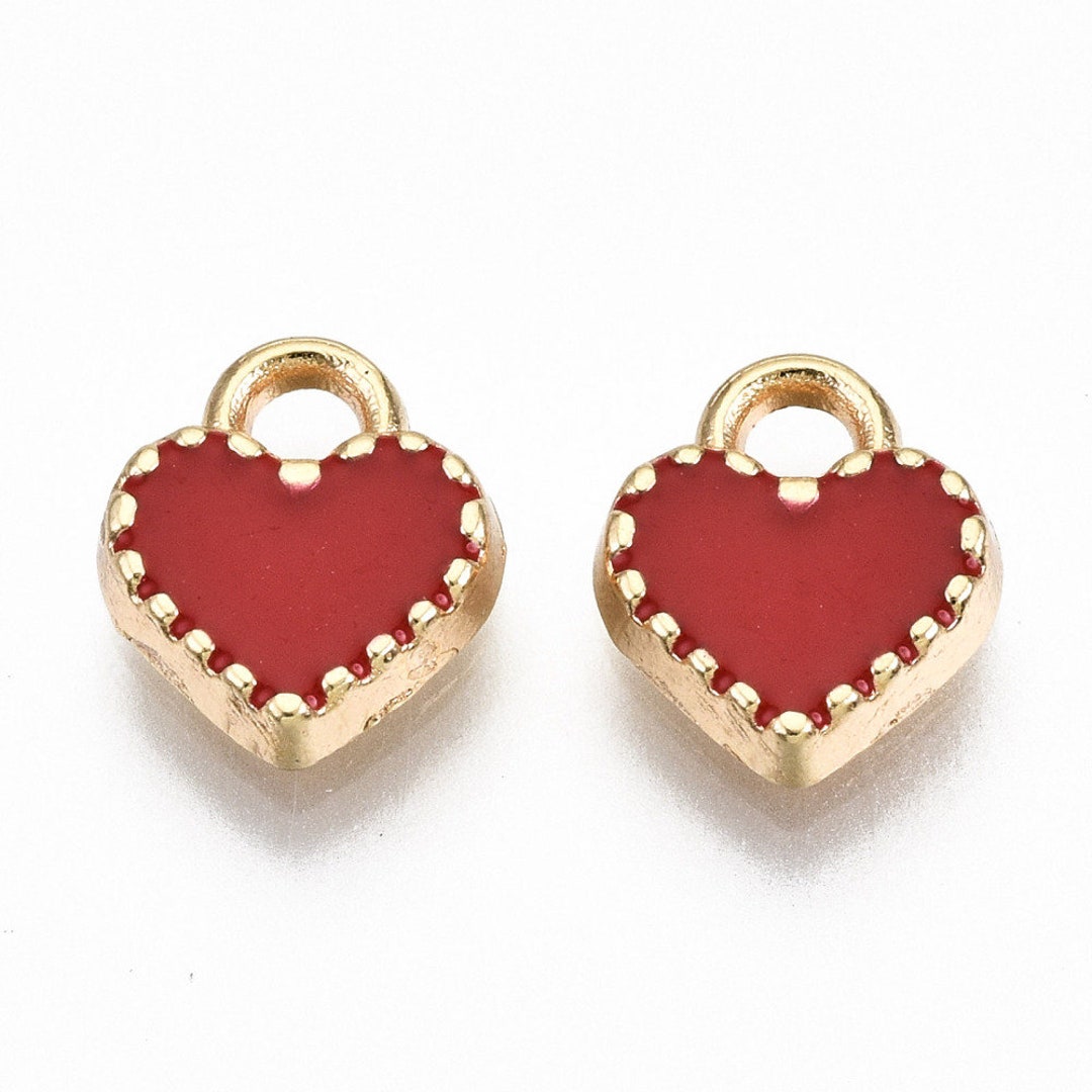 TINY Gold Tone Enamel Beaded Heart Charm, Sold in Lots of 10, 8mm Charm ...