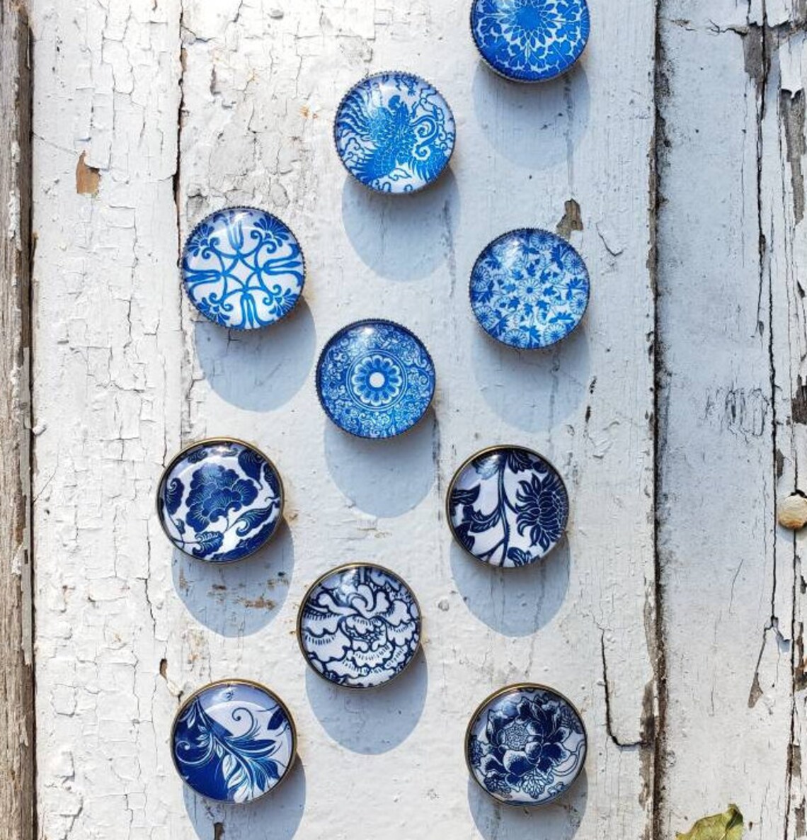 Blue and White Floral Refrigerator Magnet Set 25mm Glass - Etsy