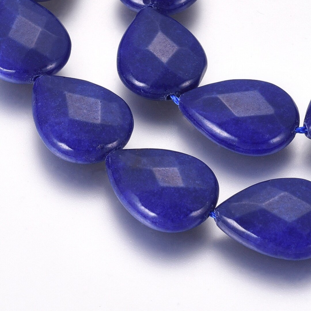 20x15mm Natural Dyed Royal Blue Jade Faceted Teardrop Stone Strand 14.5 ...
