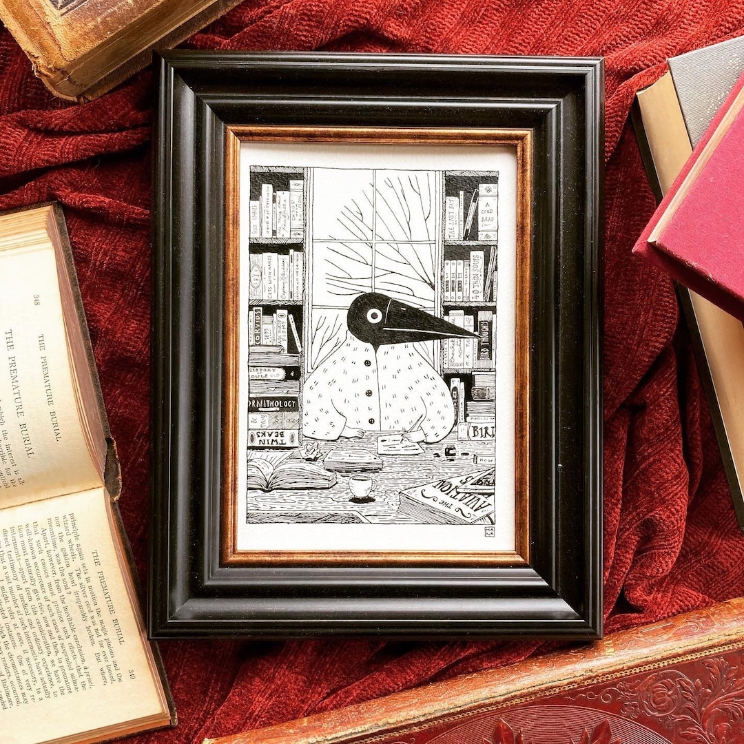 The Library Birdface A5/A6 Print - Etsy