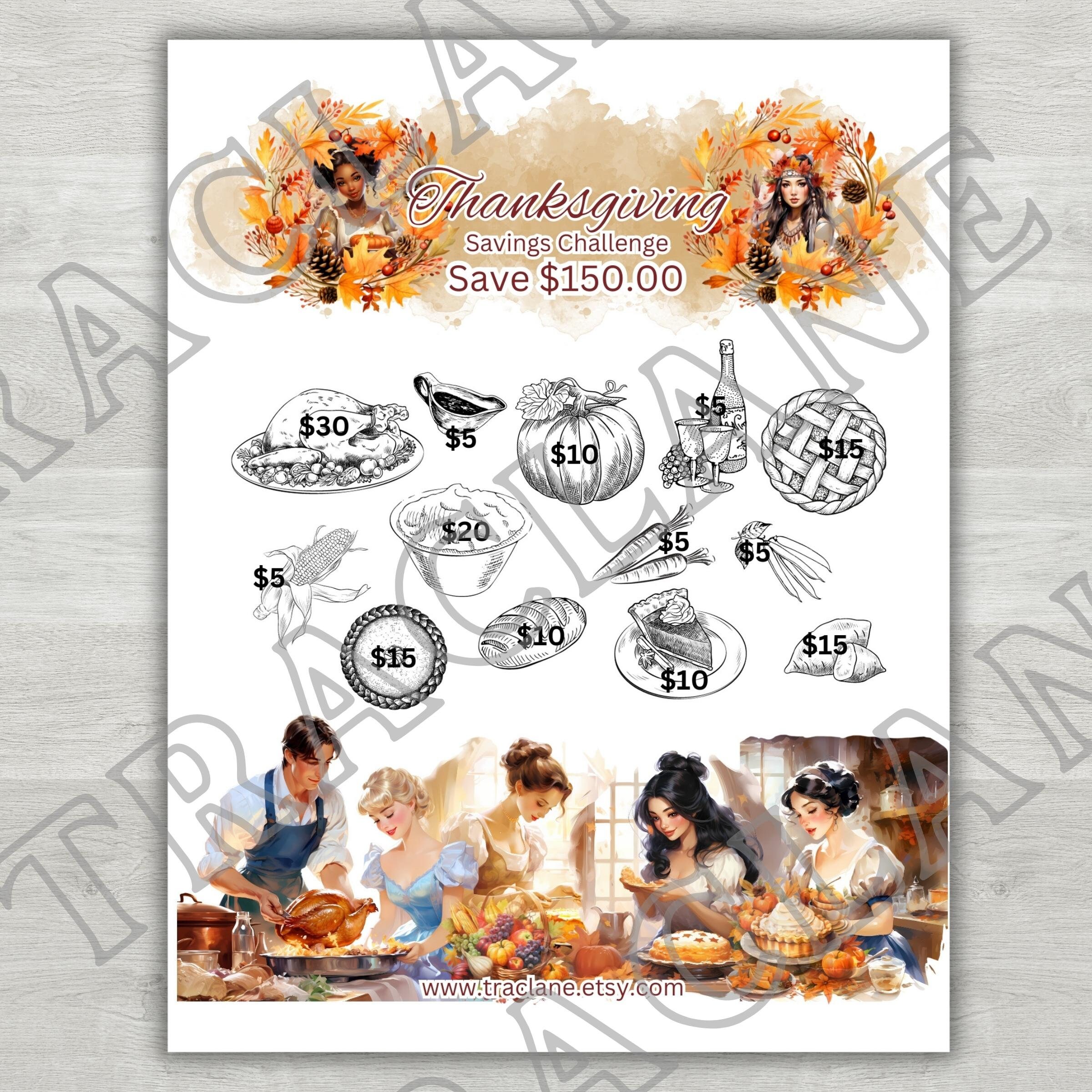 Printable Thanksgiving Challenge, Fall Savings Challenge, Princess Cash ...