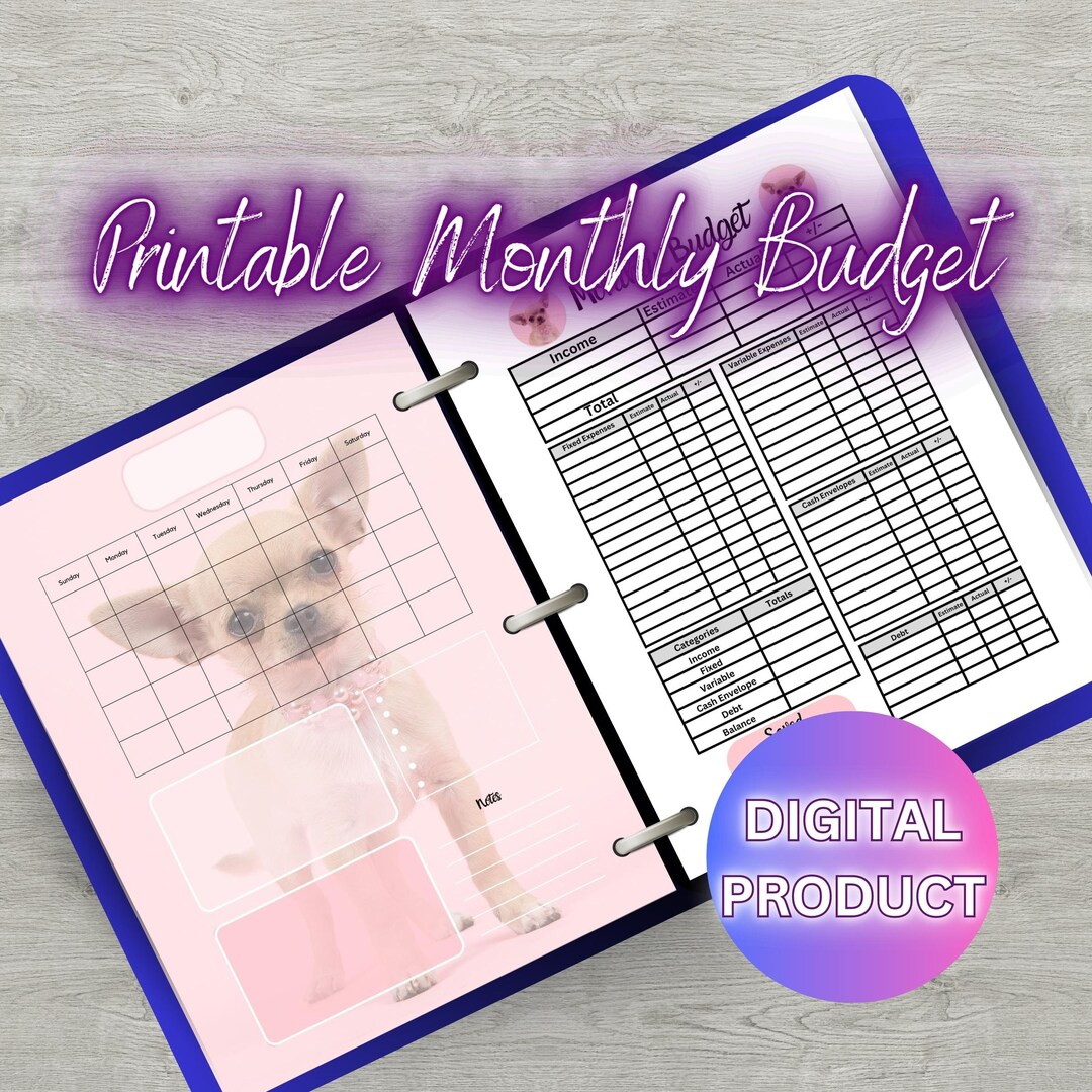 Printable Chihuahua Monthly/paycheck Budget, Dog Monthly Budget Planner ...