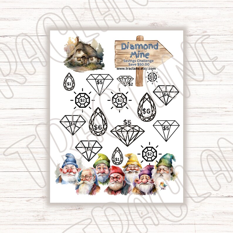 Printable Low Income Diamond Mine Savings Challenge, 7 Dwarfs Snow ...