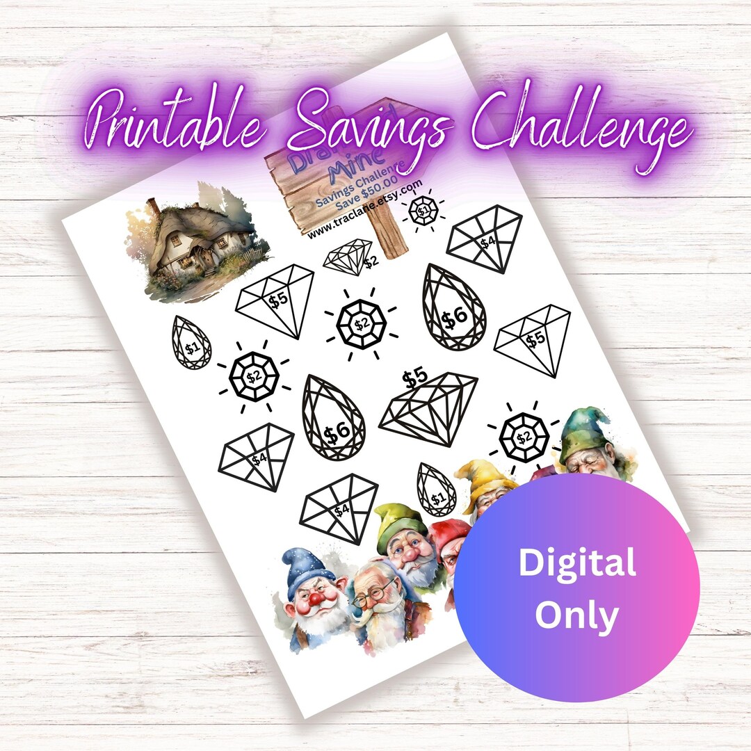 Printable Low Income Diamond Mine Savings Challenge, 7 Dwarfs Snow ...