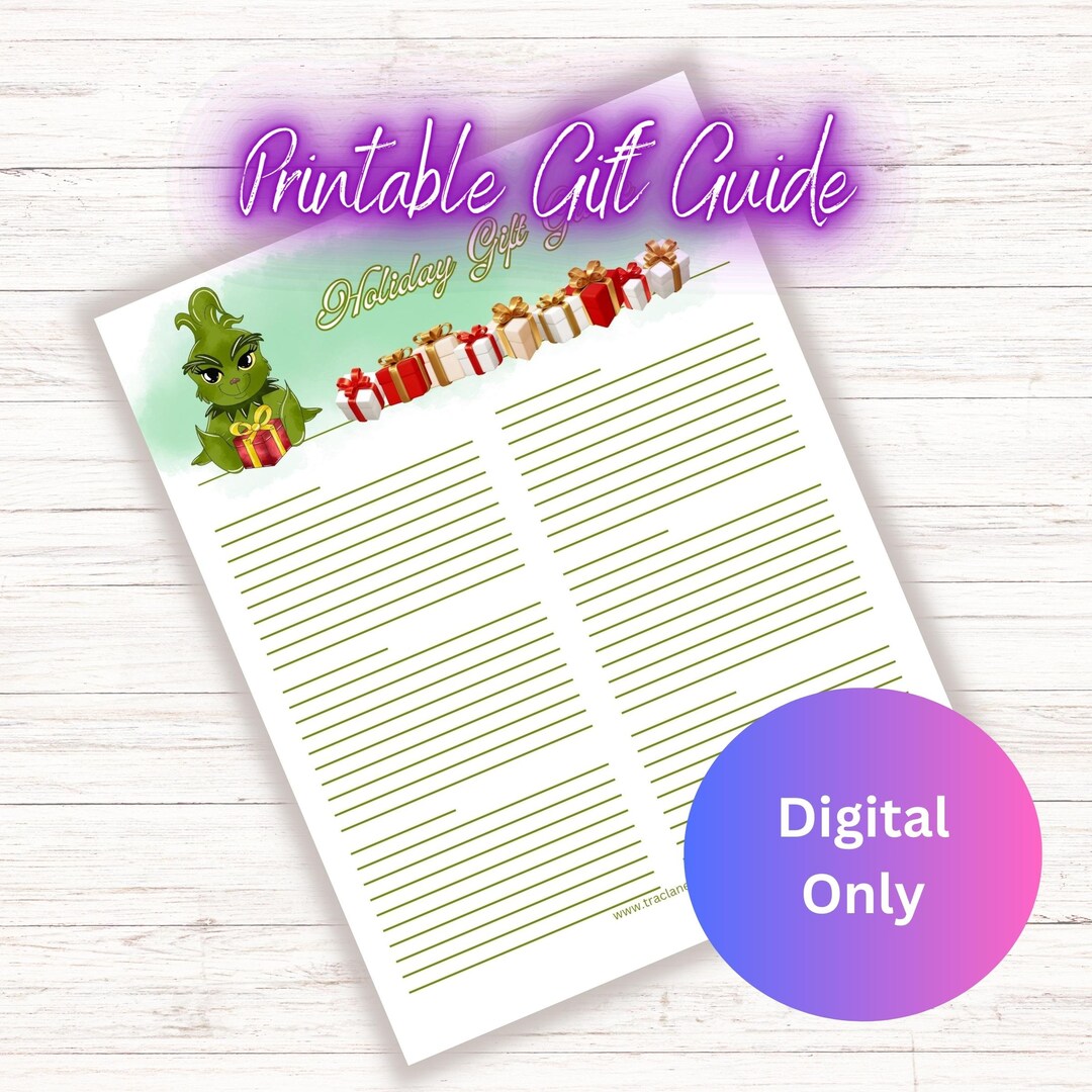 Printable Grinch Holiday Gift Guide, Holiday Gift Guide, Printable PDF ...