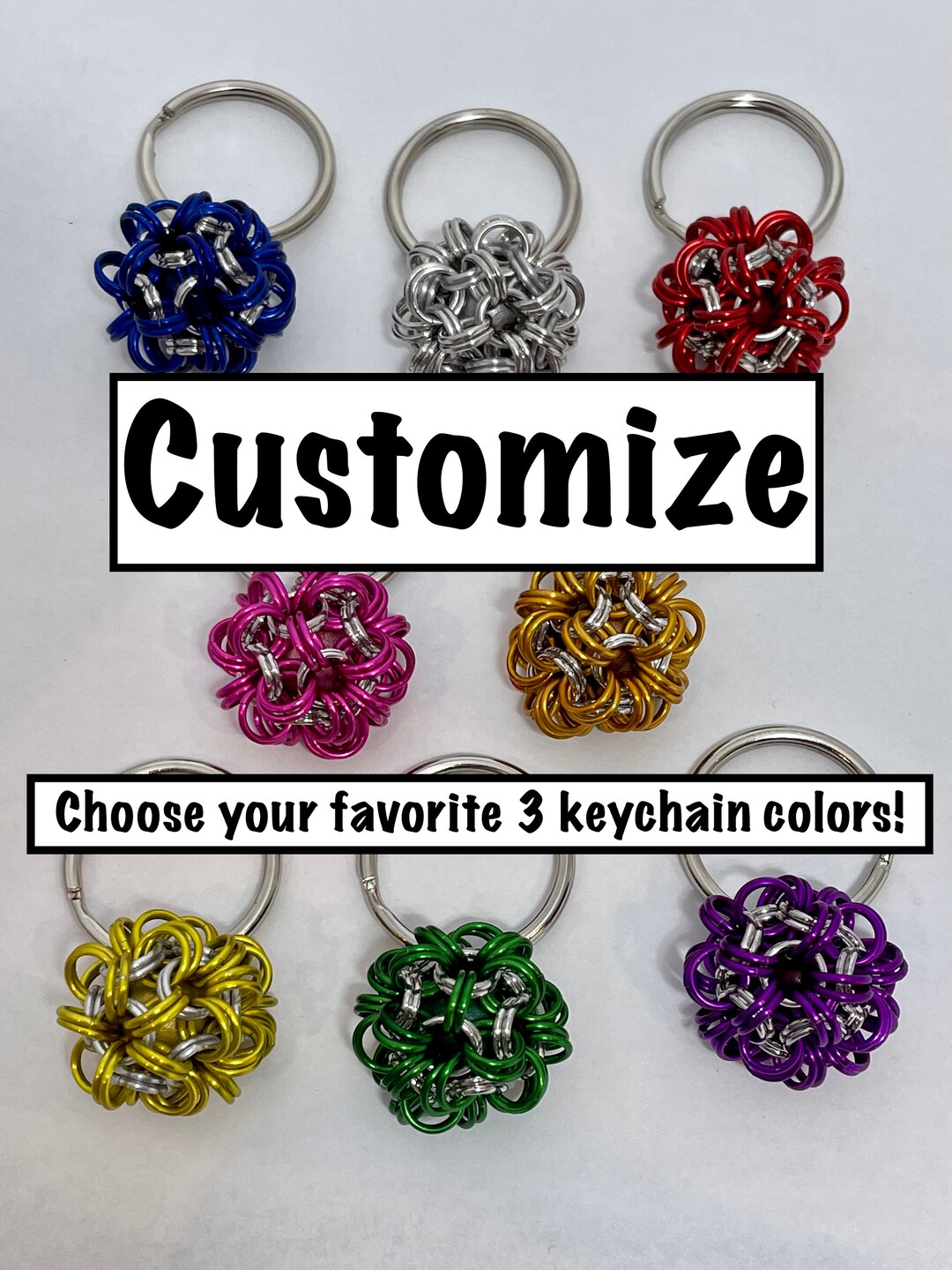 CUSTOM COLORS - 3 Chainmaille Ball Keychains - Etsy
