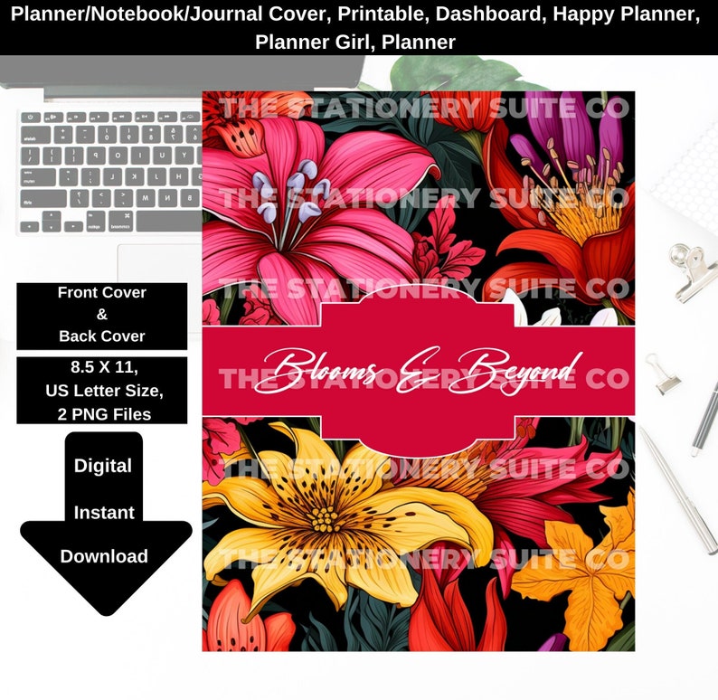 Floral Planner Cover, Planner Cover, Floral Cover, Printable, Dashboard ...